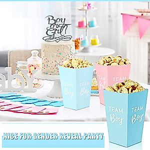 50 Pack Gender Reveal Paper Popcorn Boxes Blue Pink Decorative Dinnerware Mini Popcorn and Candy Favor Treat Boxes Team Boy Girl Paper Popcorn Boxes for Baby Shower Gender Reveal Party Supplies