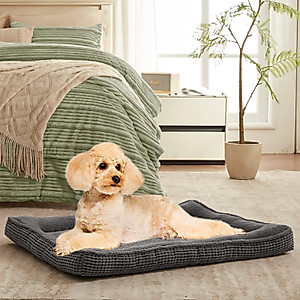 WINDRACING Washable Deluxe Dog Crate Beds, Super Soft Durable Kennel Anti-Slip Pad, Pet Sleeping Mat for Small Sized Dogs, Removable Pet Bed, Dog Beds & Furniture, 31 x 25, Gray