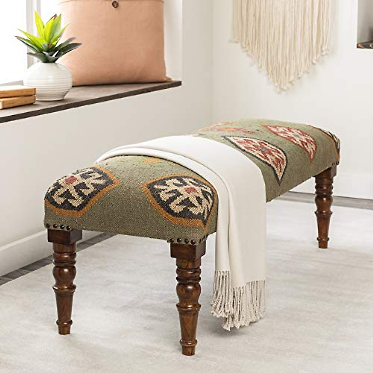 Artistic Weavers Sandoval Global Jute Upholstered Bench, 18" H x 48" W x 16" D, Dark Green