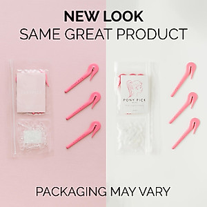 THE PONY PICK Hair Elastic Rubber Bands Cutter Tool – Easy To Use, Pain Free, No Hair Damage – Ponytail Cutter Tool for Kids & Toddlers (3 Packs of Pony Pick & 50 Clear Hair Elastics)