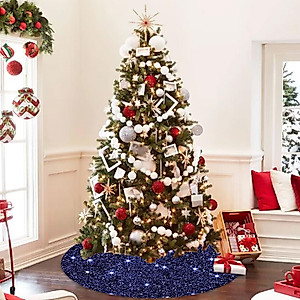 Navy Blue Sparkly Sequin Tree Skirt 36 Inches Christmas Ring Glitter Collar Blanket for Halloween 6ft Tree Navy Xmas Velvet Skirt for Home Festival Decoration
