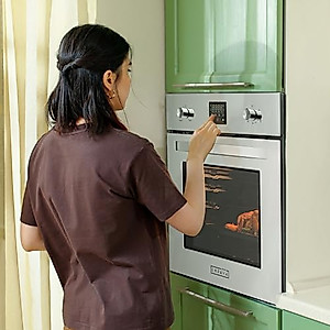 Empava Single Gas Wall Oven with 5 Cooking Funcitons 24 inch, Built-in Convection Fan, NG Only Mechanical Control Knobs, Digital Display Panel, Stainless Steel