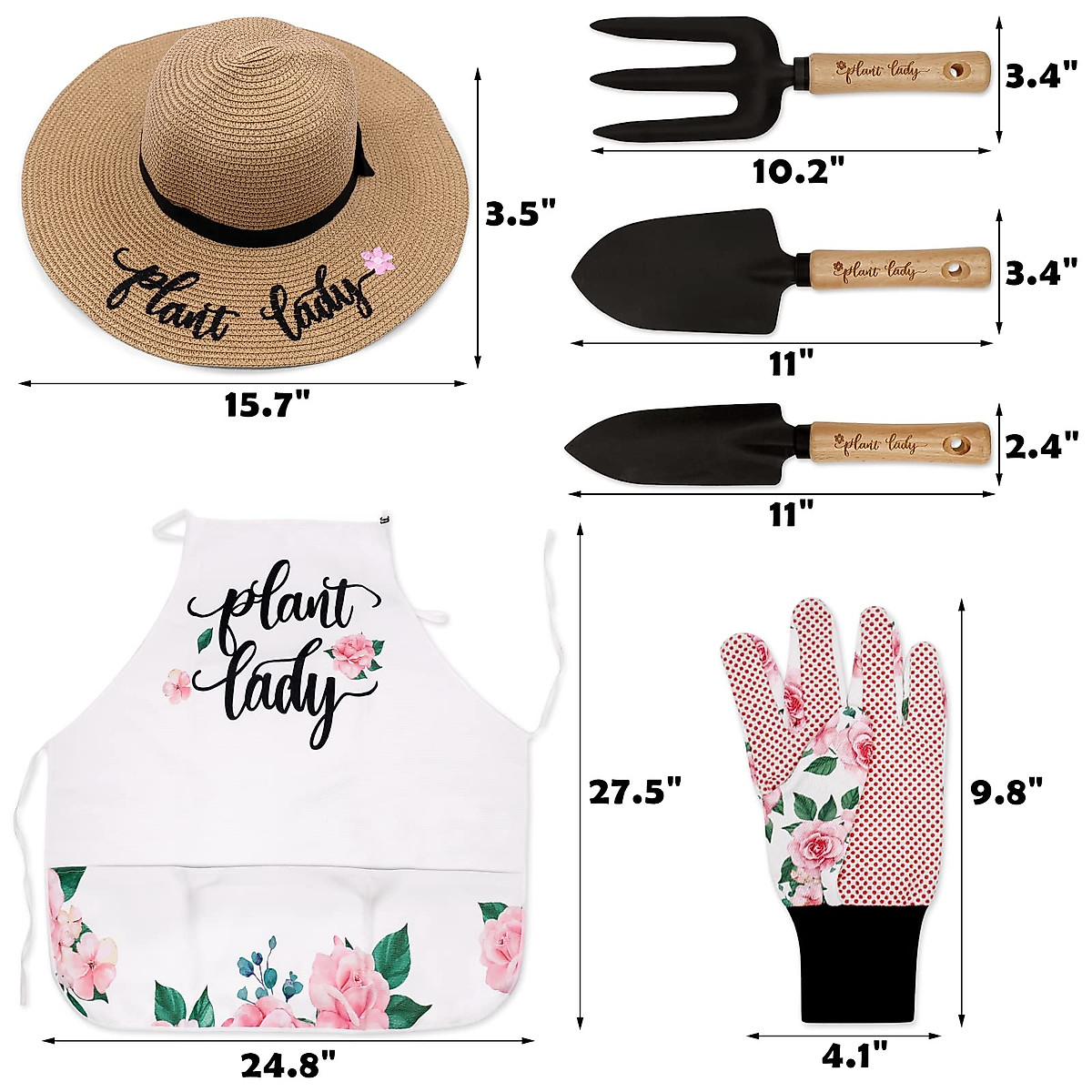 Percozzi Plant Lady Gardening Gifts for Women Gardening Tools Kit with Planting Tools Straw Hat Floral Apron Glove for Her Spring Outdoor Grandmother Horticulture Starter Set of 6