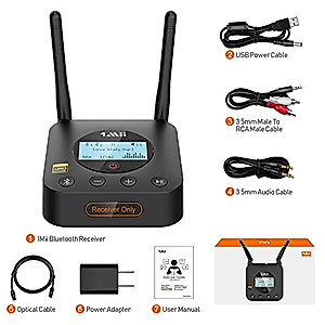 1Mii B06Pro+ Bluetooth Receiver, Hi-Res Bluetooth 5.1 Wireless Audio Adapter w/LDAC for Home Stereo, Long Range HiFi Bluetooth Receiver aptX HD Low Latency Volume Control LCD Display
