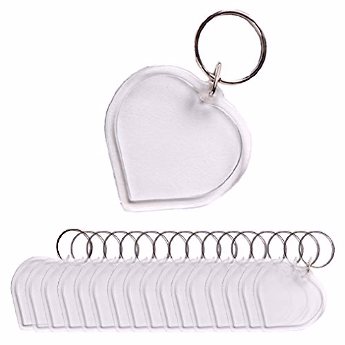 25PCS Heart-Shaped Acrylic Blank Passport Photo Image Inserts Split Keychain Keyrings Wallet Friendly Picture Frame Key Ring Key Holder