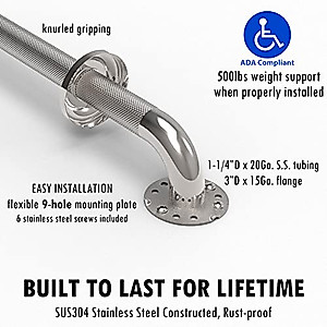 SAFETY+BEAUTY Decorative Stainless Steel Grab Bar with Knurled Anti-Skid Grip, ADA Compliant 500lbs Supporting, Chrome, 24in