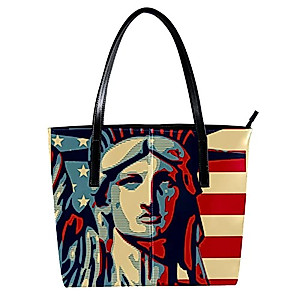 Women Tote Shoulder Bag, Art Statue of Liberty Leather Work Handbag with Zipper for Teens College Students