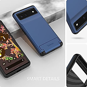 Teelevo Dual Layer Wallet Case for Google Pixel 6, Protective Case with 3-Card Storage for Google Pixel 6 - Navy Blue
