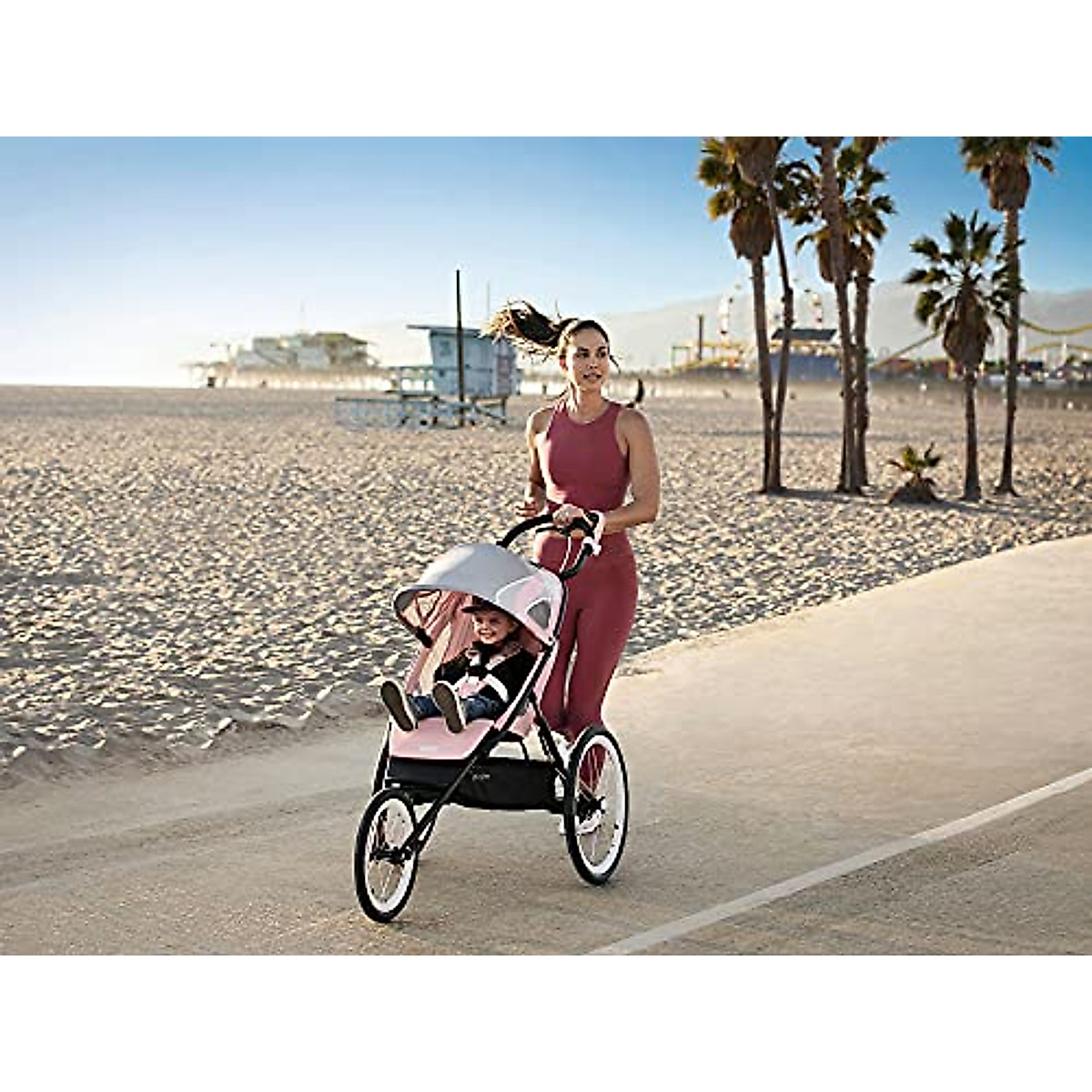 CYBEX AVI Jogging Stroller Seat Pack (Frame not Included),Compact Fold for Storage,Height-Adjustable Handlebar,One-Handed Steering,Rear-Wheel Suspension & Handbrake,For Infants 9 months+,Silver Pink