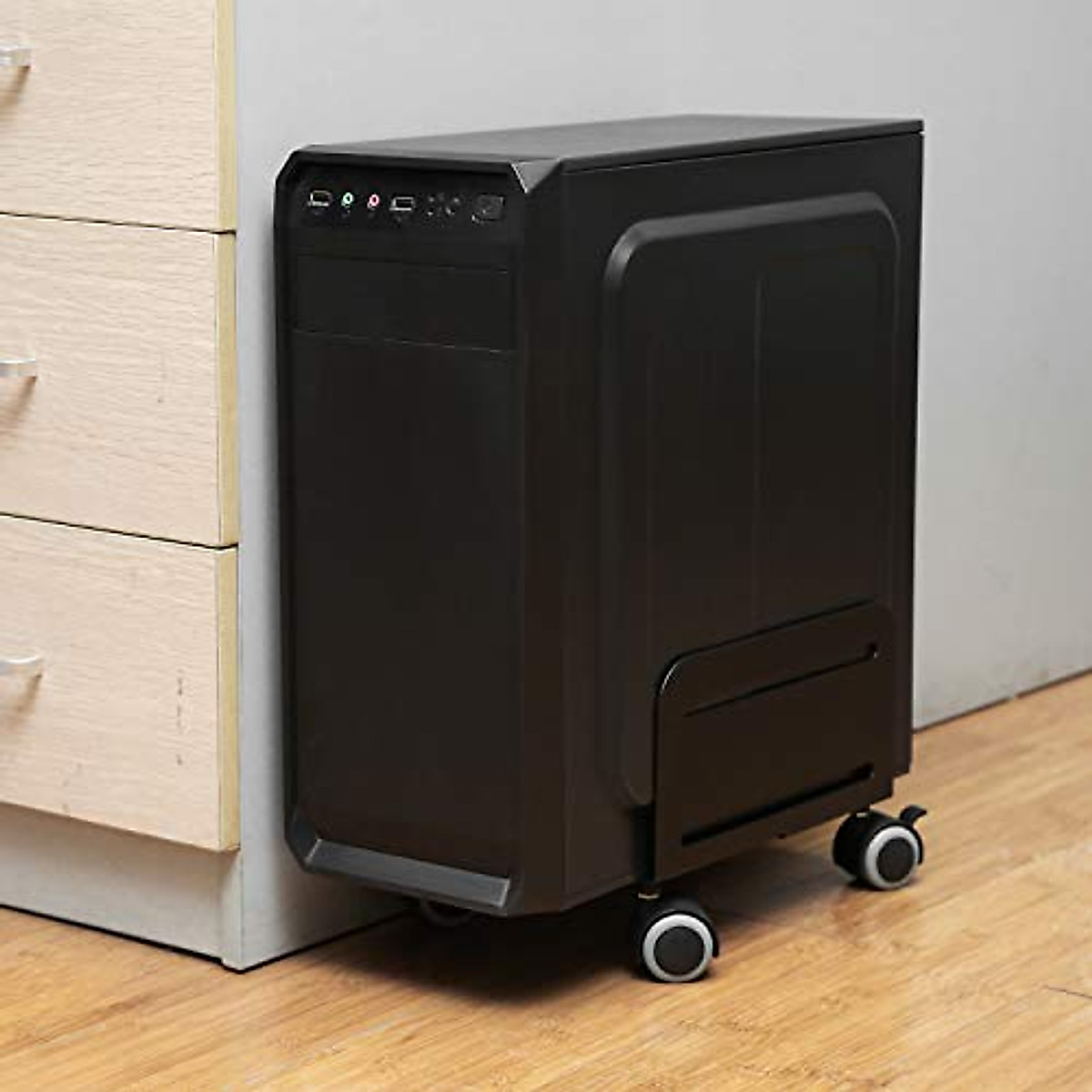 CPU Stand, Computer Tower Stand with 2 Locking Wheels and 2 Caster Wheels, UPC Steel Rolling Stand Computer Stand for Desktop Tower (Black)