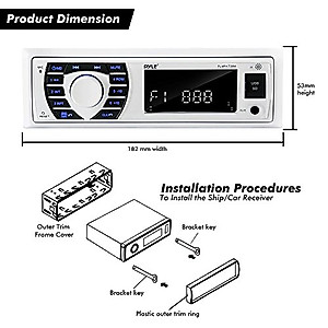 Pyle Marine Radio Receiver Speaker Set 12v Single Din Style Bluetooth Compatible Waterproof Digital Boat In Dash Console System with Mic 4 Speakers, Remote Control, Wiring Harness PLMRKT38W (White)