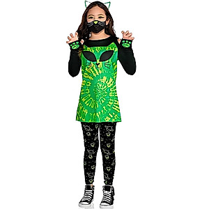 Amscan Cosmic Kitty Costume Set - X-Large (14-16) - Black, Green & Yellow Polyester Spandex - Perfect for Parties, Halloween & Dress-up