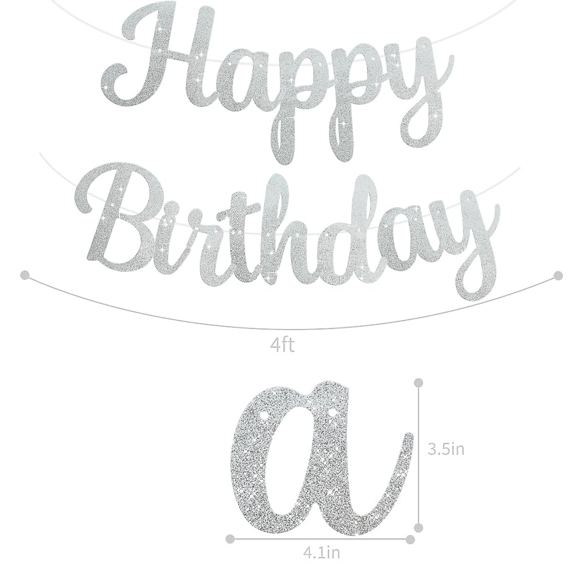 BEISHIDA Silver Happy Birthday Banner - NO DIY,10Feet,Pre-Strung-Glitter Happy Birthday Sign, Happy Birthday Garland,Happy Birthday Backdrop,Happy Birthday Decorations for Women