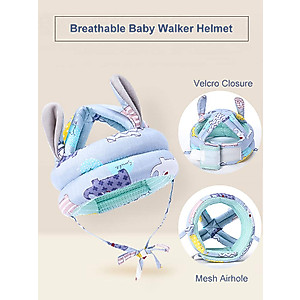 JunNeng Baby Walker Head Helmet Toddler Head Protector Bumper Bonnet with Knee Pads&Anti-Slip Socks (Crown)