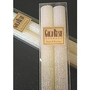 12 Inch Natural Beeswax Glitter Candles, White Lotus, Boxed Set of 2 Candles