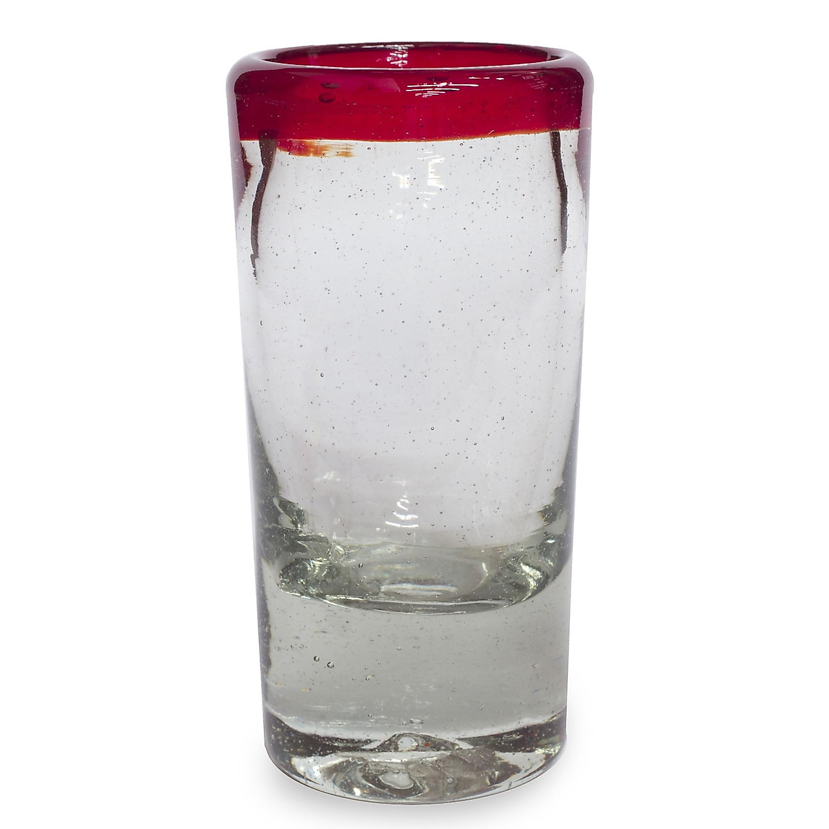 NOVICA Hand Blown Red Clear Recycled Glass Shot Glasses, 2 Oz 'Ruby Shot' (Set Of 6),3.7" H x 1.6" Diam.