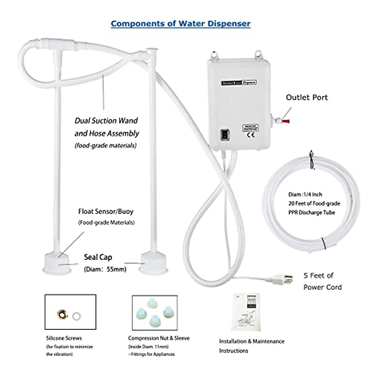 110V Drinking Water Pump for 5 Gallon Bottle Dispenser Pump System for Refrigerator Ice Maker Coffee Machine Faucet (Classic- Dual Inlet)