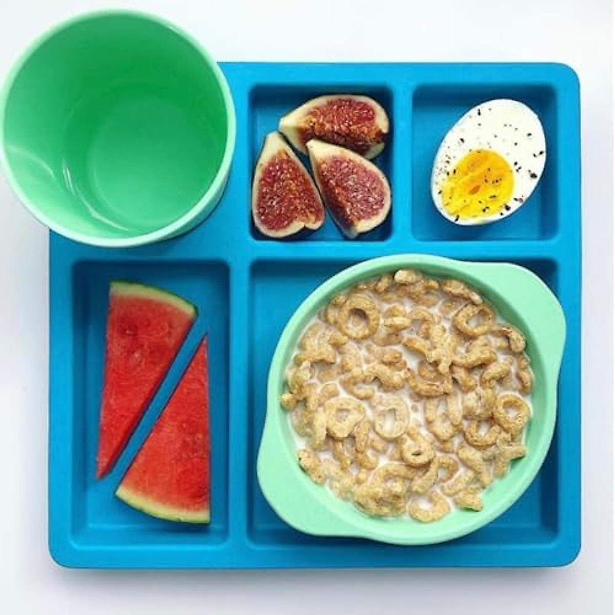 bobo&boo Bamboo Kids Divided Bento Plate, Sectioned Toddler Plate, Children’s Compartment Plates, 5 Portioned Sections, Mix and Match, Dolphin Blue