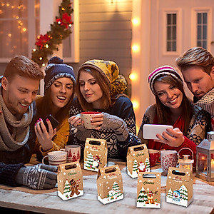 Vellibring 24PCS Christmas Kraft Candy Boxes,Christmas Kraft Paper Cookies Candy Treat Boxes Bags for Christmas Gift Wrapping Boxes Xmas Party Supplies Decorations