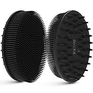 BEAUTAIL Silicone Body Scrubber, 2 in 1 Shower Bath Wash and Hair Shampoo Brush, Gentle Exfoliating Scrub Cleansing Loofah for Women Men Baby Sensitive Skin, Easy to Clean, Lather Nicely, 1 Pack Black