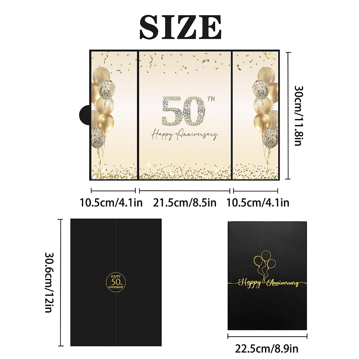 DARUNAXY Black Gold 50th Anniversary Party Decorations, Happy 50th Anniversary Alternative Signature Guest Book for Parents Cheers to 50 Years Gifts 50 Anniversary Signing Card Board Party Supplies