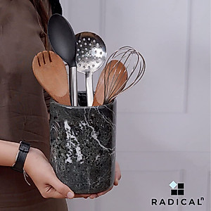 Radicaln Marble Utensil Holder Spoon Caddy Countertop Black Handmade Kitchen Utensils Set Organizer - 5 Inch Flatware Chopstick Canister Utensil Holders – Home Accessories (BZ-03)