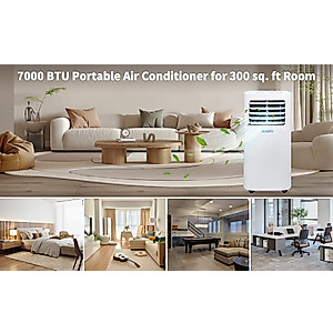7,000 BTU Portable Air Conditioner, 3-in-1 Portable AC with Cooling/Dehumidifier/Fan/Sleep Modes for Rooms Up to 300 Sq. Ft, with 24-Hour Timer & Remote Control & Window Mount Kit
