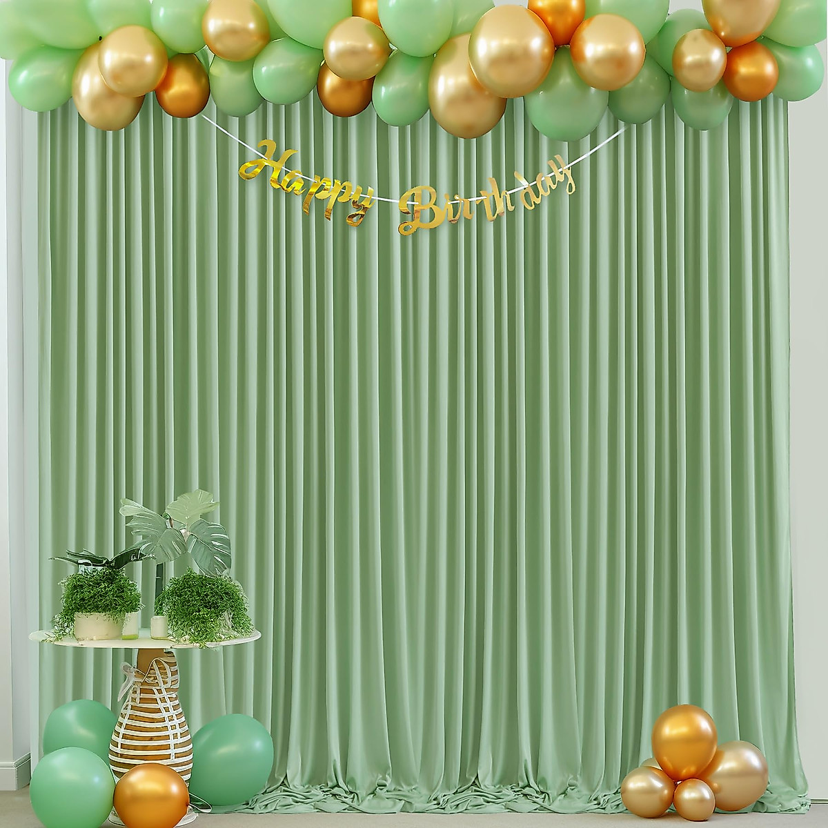 10x10 Sage Green Backdrop Curtain for Parties Wrinkle Free Dark Green Photo Curtains Backdrop Drapes Fabric Decoration for Baby Shower Birthday Party Photography 5ft x 10ft,2 Panels
