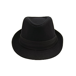 Men Classic Fedora-Hat Felt Manhattan-Gangster-Trilby with Band Unisex Women's Structured Trilby Fedora Hat(Size:S) (US, Alpha, Medium, Black)
