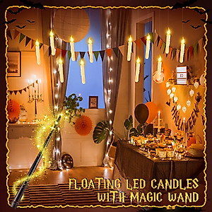 Qmioti Floating Candles with Wand Timer Remote Control - 12 Pack Flickering Warm Light LED Candle, Halloween Decorations for Indoor Outdoor Home Room, Party, Birthday, Wedding (White)