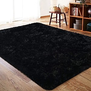 ISEAU Rugs for Living Room Fluffy Area Rug Carpets Soft Shaggy 6x9 Feet Rugs for Bedroom, Fuzzy and Comfy Shag Large Rug for Teen's Dorm Boys Kids Nursery Room Decor, Black