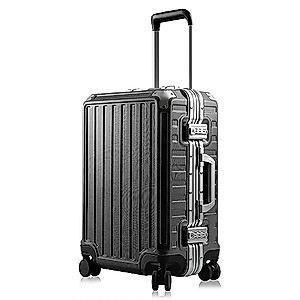 LUGGEX Carry On Luggage with Aluminum Frame, Polycarbonate Zipperless Luggage with Wheels, Black Hard Shell Suitcase 4 Metal Corner