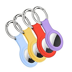 4Pcs Air Tag Case Keychain Hanging on Dog Collar Backpacks Wallet Luggage tag, Silicone AirTags Holders Key Ring Chain Loop,Compatible with Apple AirTag Holder GPS Item Finders Accessories