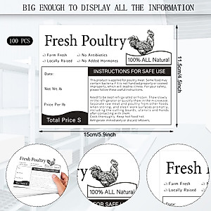 100 Pcs Poultry Freezer Labels 6 x 5 Inch with Safe Handling Instructions Self Stick Turkey Freezer Labels Thanksgiving Day Party Supply