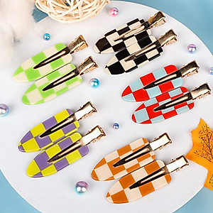 Magicsky 10PCS No Bend Hair Clips, Acrylic Flat Styling No Crease Pins, Bang Seamless Duckbill, Barrettes for Makeup, Hairstyle Tool for Women Girls- Checkerboard Checker White Black