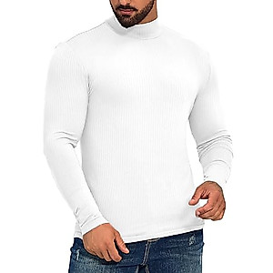 ZAFUL Mens Long Sleeve Mock Turtleneck T-Shirts Casual Thermal Pullover Top Slim Fit Stretch Basic Undershirt White M