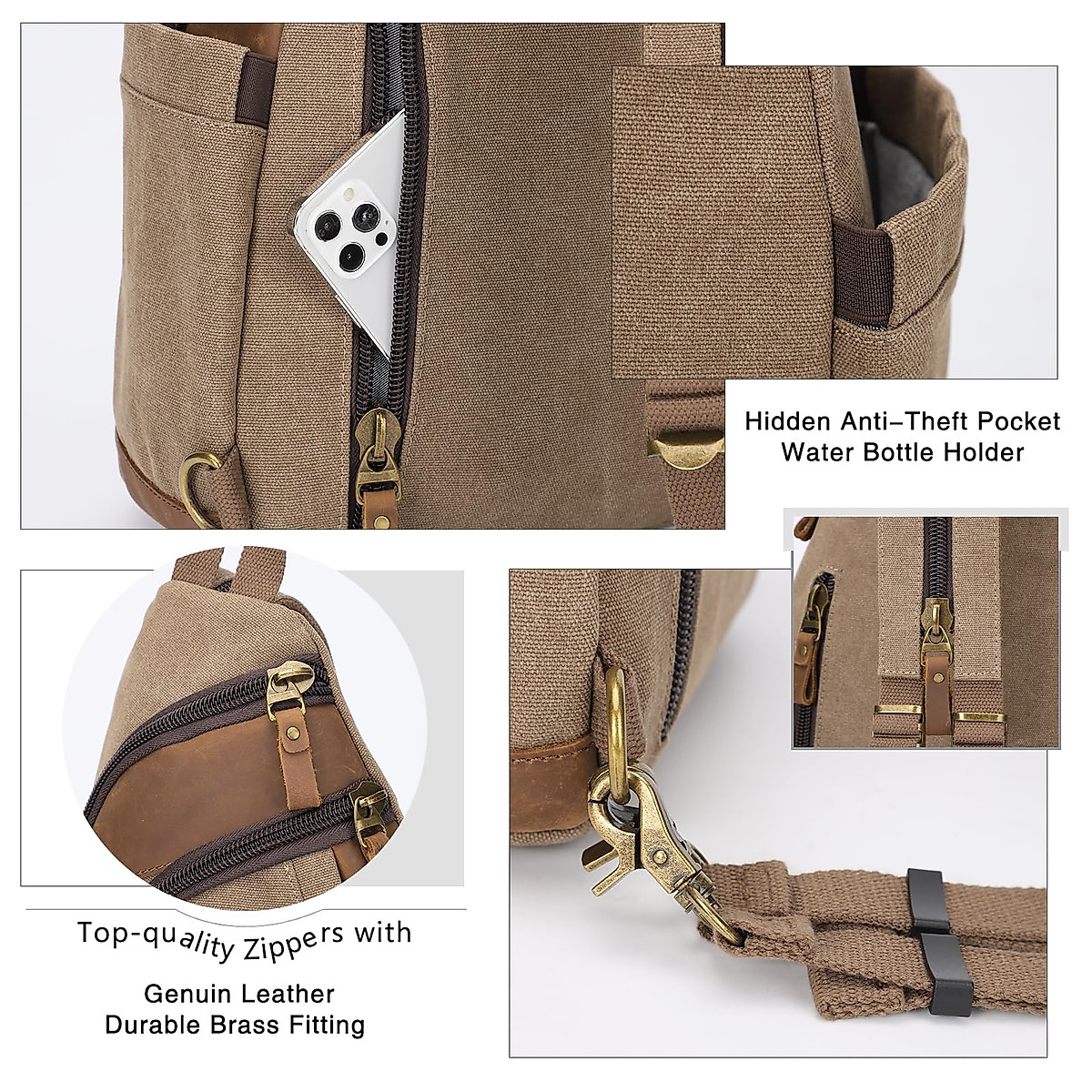 KL928 Canvas Sling Bag - Crossbody Backpack Shoulder Daypack Rucksack for Men Women Outdoor Cycling Hiking Travel