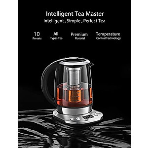 Electric Tea Kettle, 6 Variable Presets Temperature Smart Tea Maker, Fast Boil Electric Glass Kettle with 2Hr Keep Warm Function, Premium Stainless Steel, 1200 Watt Quick Heating, 1.7L