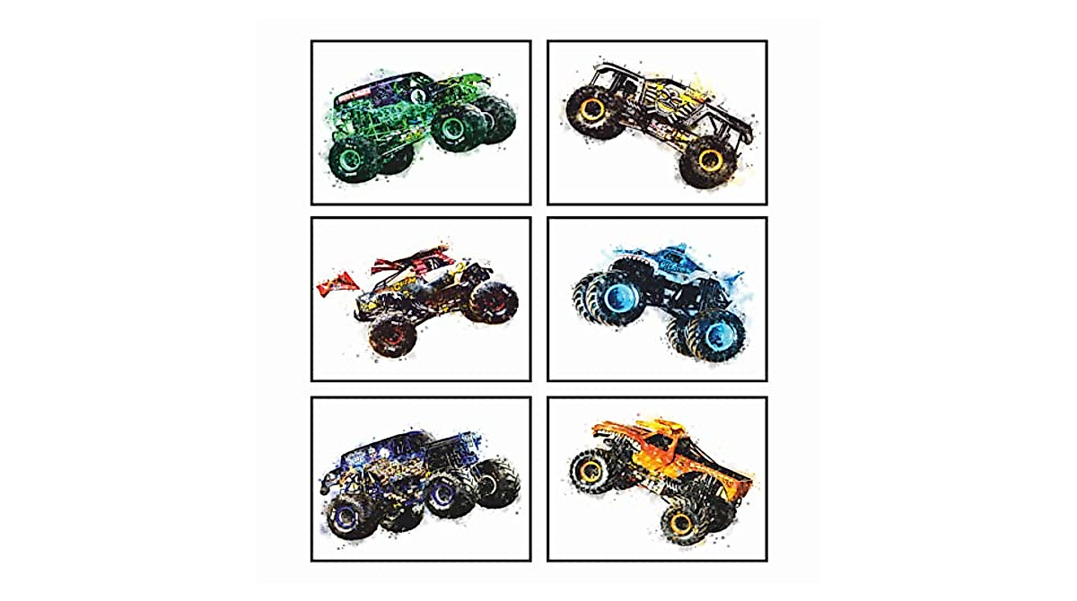 Monster Truck Posters for Boys Room - Set of 6 Wall Art Prints