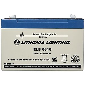 Lithonia Lighting ELB 0610 Emergency Replacement Battery, 250 watts, 6 Volts, Black