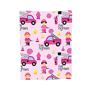 Girly Firefighters Cute Pink Fire Truck Throw Blanket Super Soft Warm Bed Blankets for Couch Bedroom Sofa Office Car, All Season Cozy Flannel Plush Blanket for Girls Boys Adults, 50"X40"