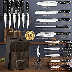 Emojoy Knife Set, 18-Piece Kitchen Knife Set with Block Wooden, Manual Sharpening for Chef Knife Set, German Stainless Steel