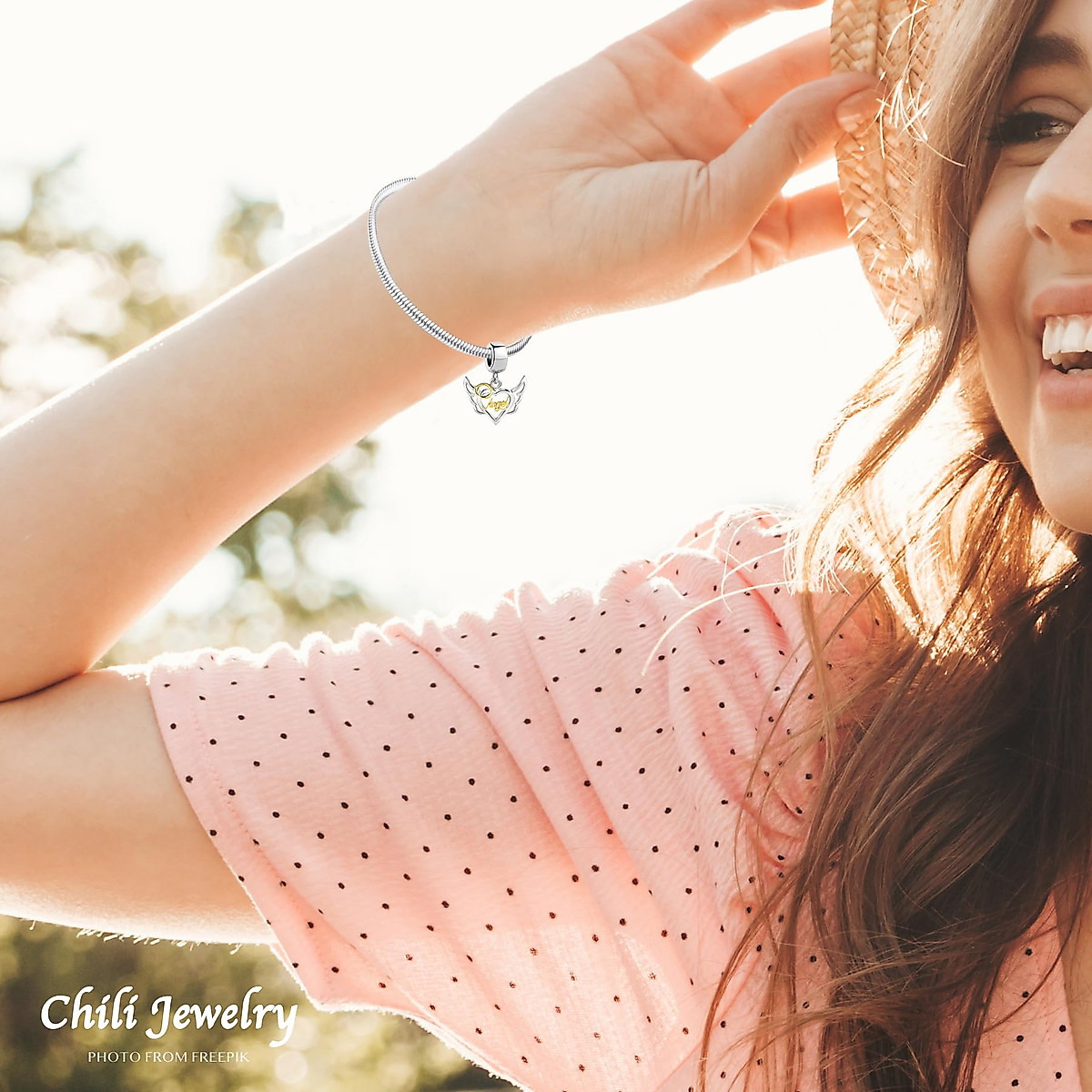 Chili Jewelry Gold Guardian Angel Charm Compatible With Pandora Charms Bracelets