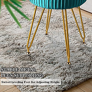 ECOMEX Velvet Round Storage Ottoman with Metal Legs, Removable Tray Cover, Upholstered Pleated Round Ottoman with Storage Round Footstool Makeup Vanity Stool for Home Living Room Bedroom, Teal