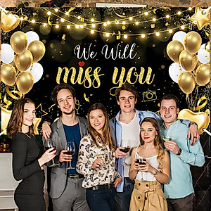 Avezano We Will Miss You Banner Black Gold We Will Miss You Decorations for Farewell Retirement Party Going Away, Graduation, Office, Friends Goodbye Party Decorations Banner 70.8x43.3inch