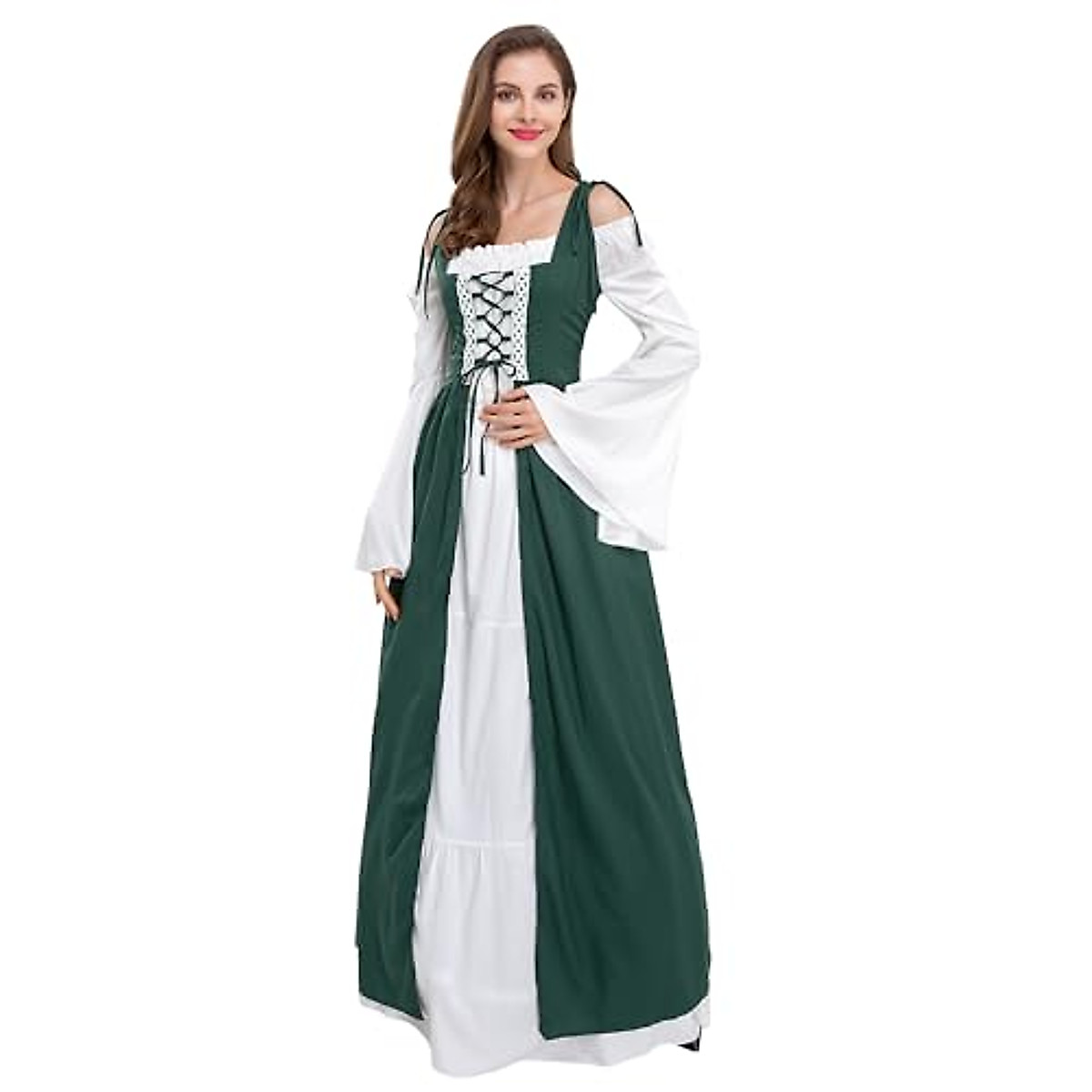 Shendifok Medieval Dress for Women Renaissance Dress Bridgerton Medieval Peasant Costume Ren Faire Dress Renaissance Fairy Costumes Green L