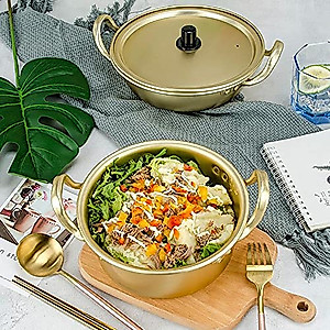 Vctitil Korea Noodle Pot Aluminum Noodle Pot,Nonstick Double Handle Korean Yellow Aluminum Noodles Pot,Cookware for Kitchen,Great for Soup,Pasta(16CM)