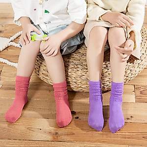Auranso Girl Knee High Cotton Socks 9 Pairs Girls Long Crew Socks Color D 3-5T