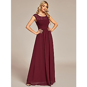 Ever-Pretty Women's Summer Lace Round Neck Pleated Chiffon Bridesmaid Dresses Burgundy US4