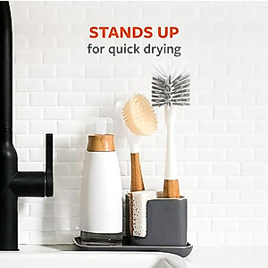 Full Circle Clean Reach Bottle Brush with Replaceable Bristle Brush Head, Bamboo Handle, White